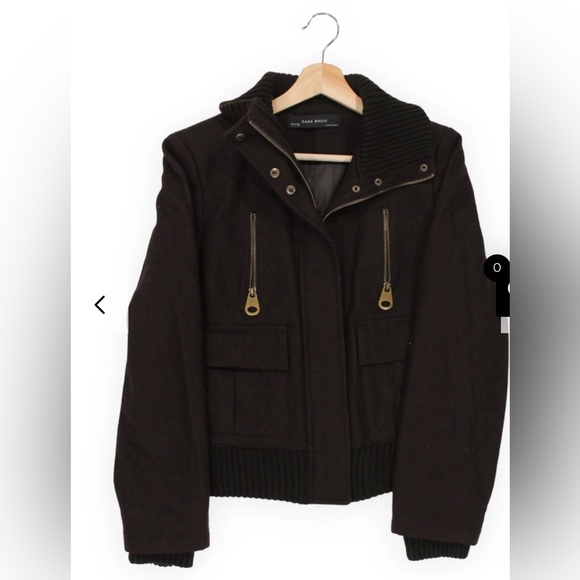 Zara | Jackets & Coats | Zara Basic Short Black Coat Partially Wool ...